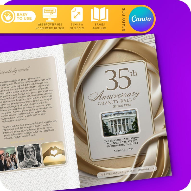 Customizable Anniversary Gala Program Template | Luxury Cream Drape ...