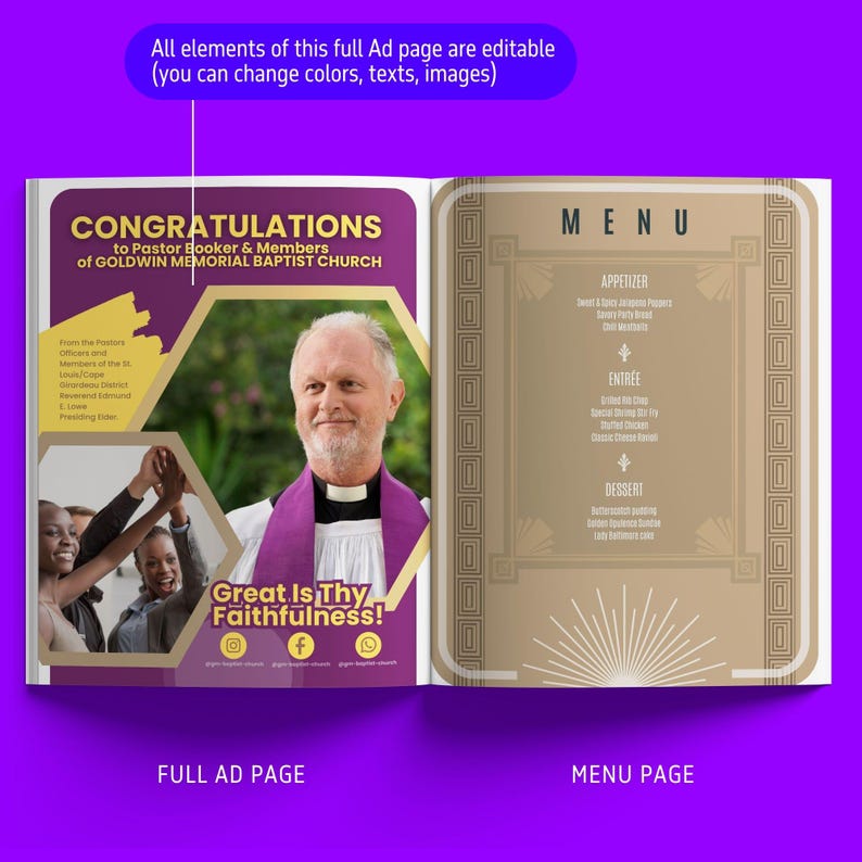 DIY Church Souvenir Book Ad Photo Templates, Editable, Gold Art Deco ...