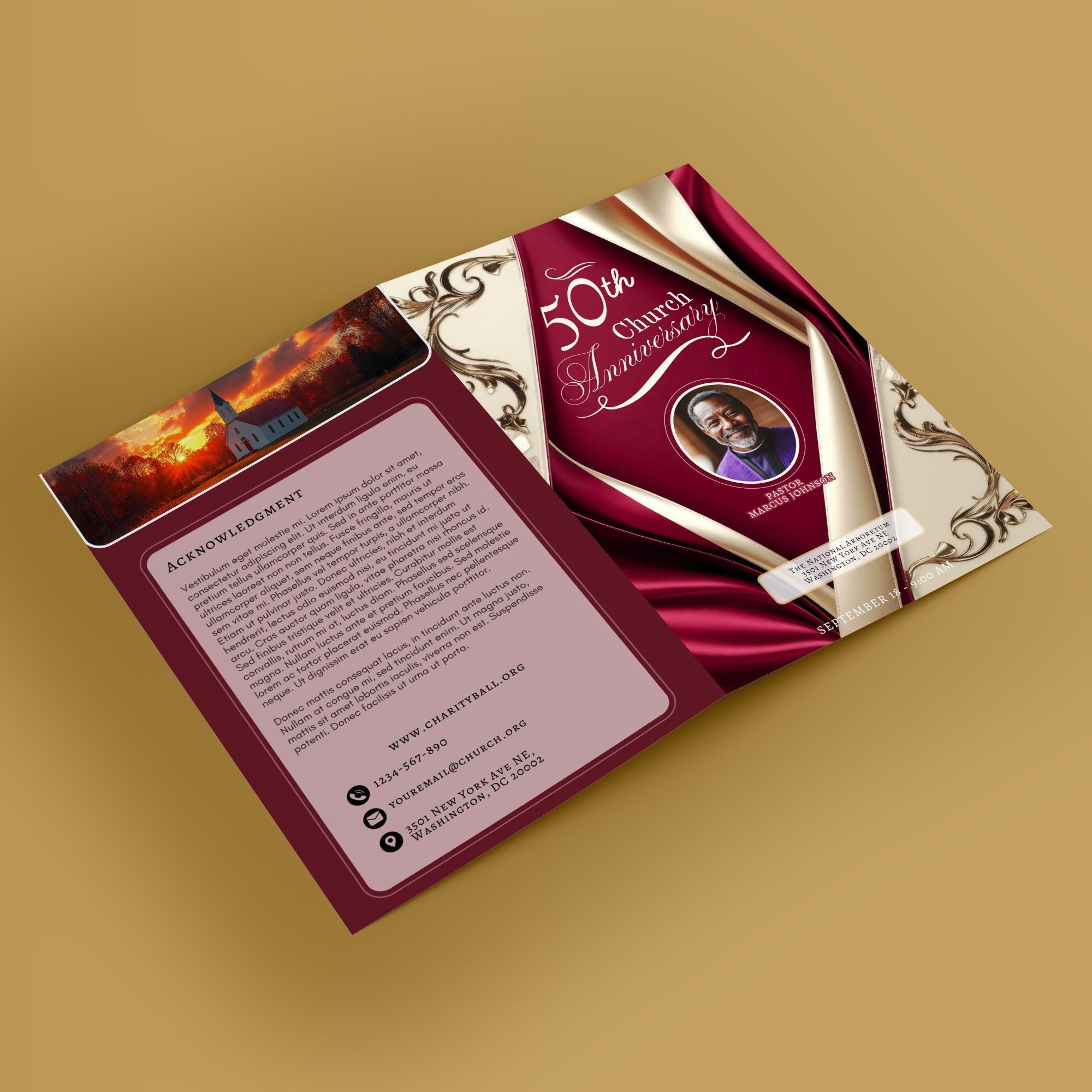 Anniversary Church Program Template, Luxury Red Gold, Pdf Instant ...