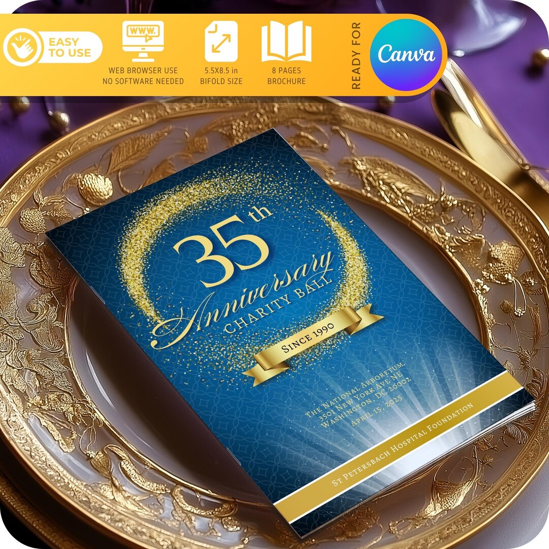 Anniversary Gala Program Template | Luxury Blue Gold | Fundraiser Event ...