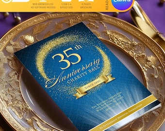 Editable Anniversary Gala Program Template | Luxury Gold Marble ...