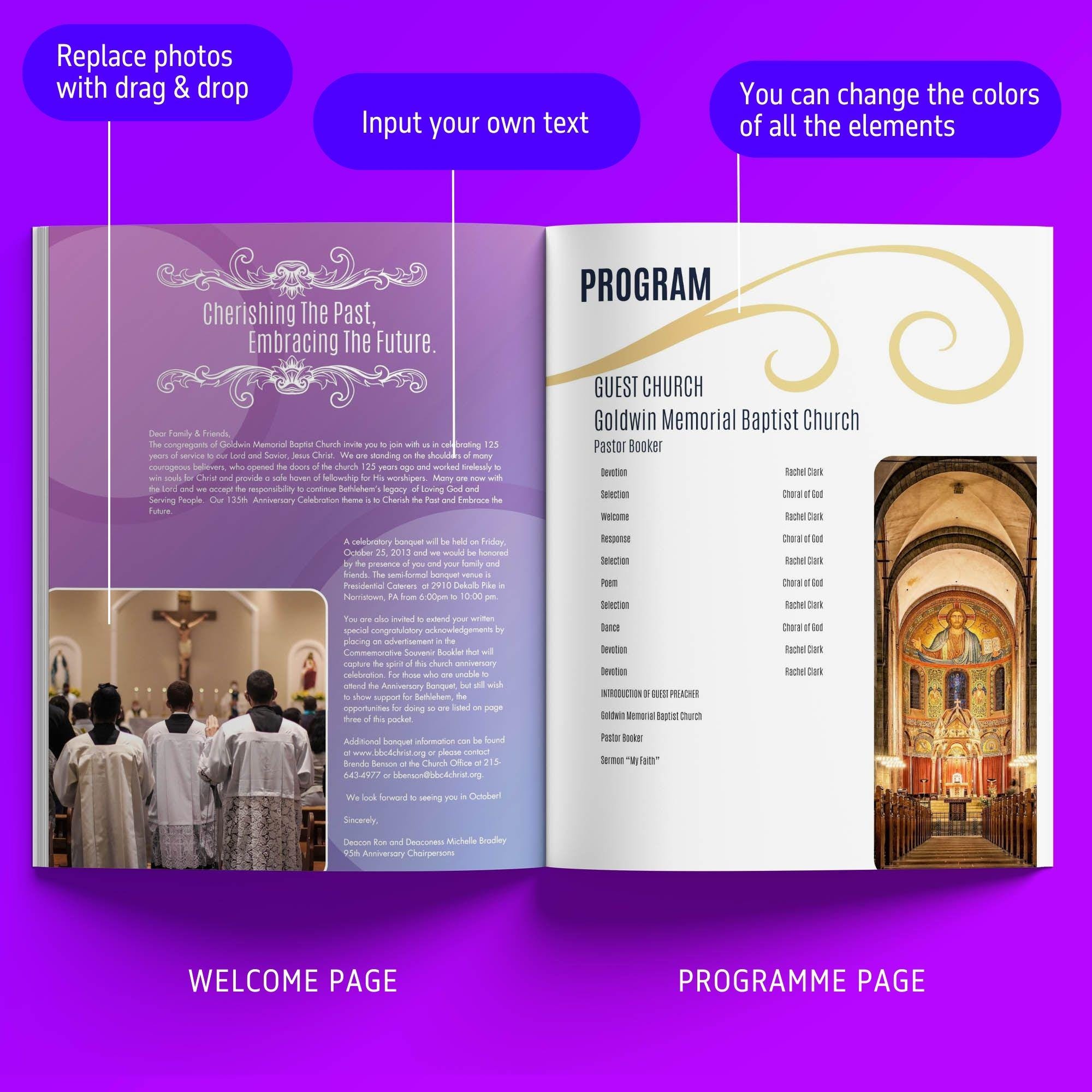 Editable Church Souvenir Book Ad Photo Templates, DIY, Gold Ornament ...
