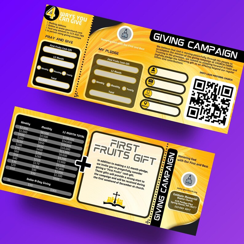 Giving Campaign Card Template for Church or Versatile Fundraising ...