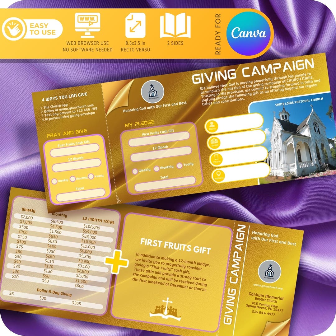 Church Giving Campaign Card Template, Christian Fundraiser (MADE for ...