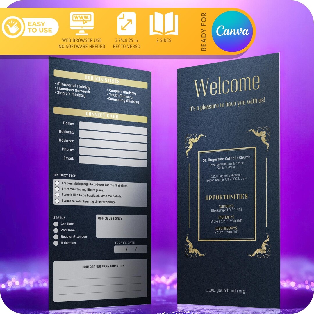 Customizable Church Connection Card Template, Black and Yellow (MADE ...