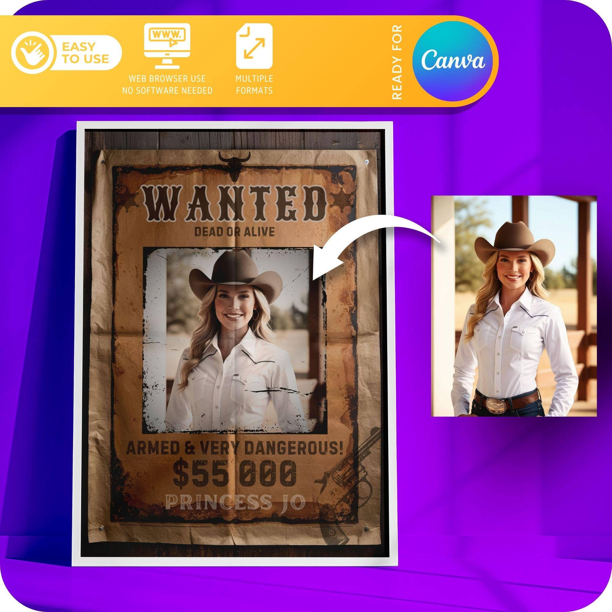 Customizable Wanted Poster Sign, DIY Wanted Birthday Sign, Cowboy Party ...