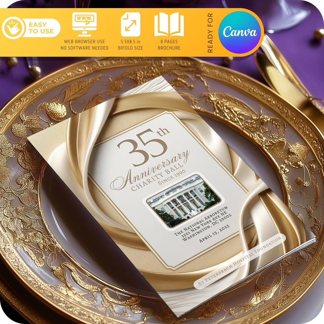 Customizable Anniversary Gala Program Template | Luxury Cream Drape ...
