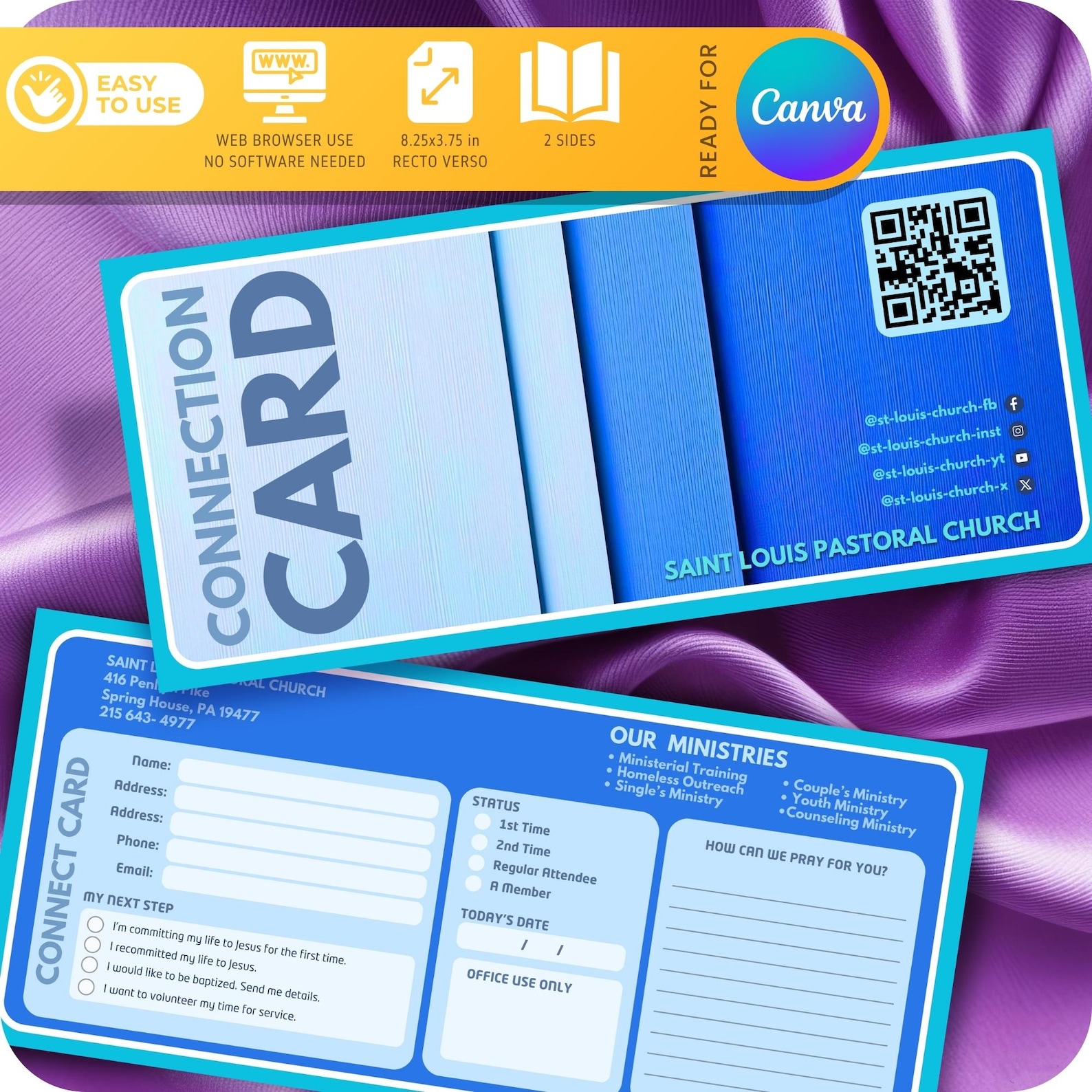 Church Visitor Connect Card Template, Blue Editable Church Welcome ...