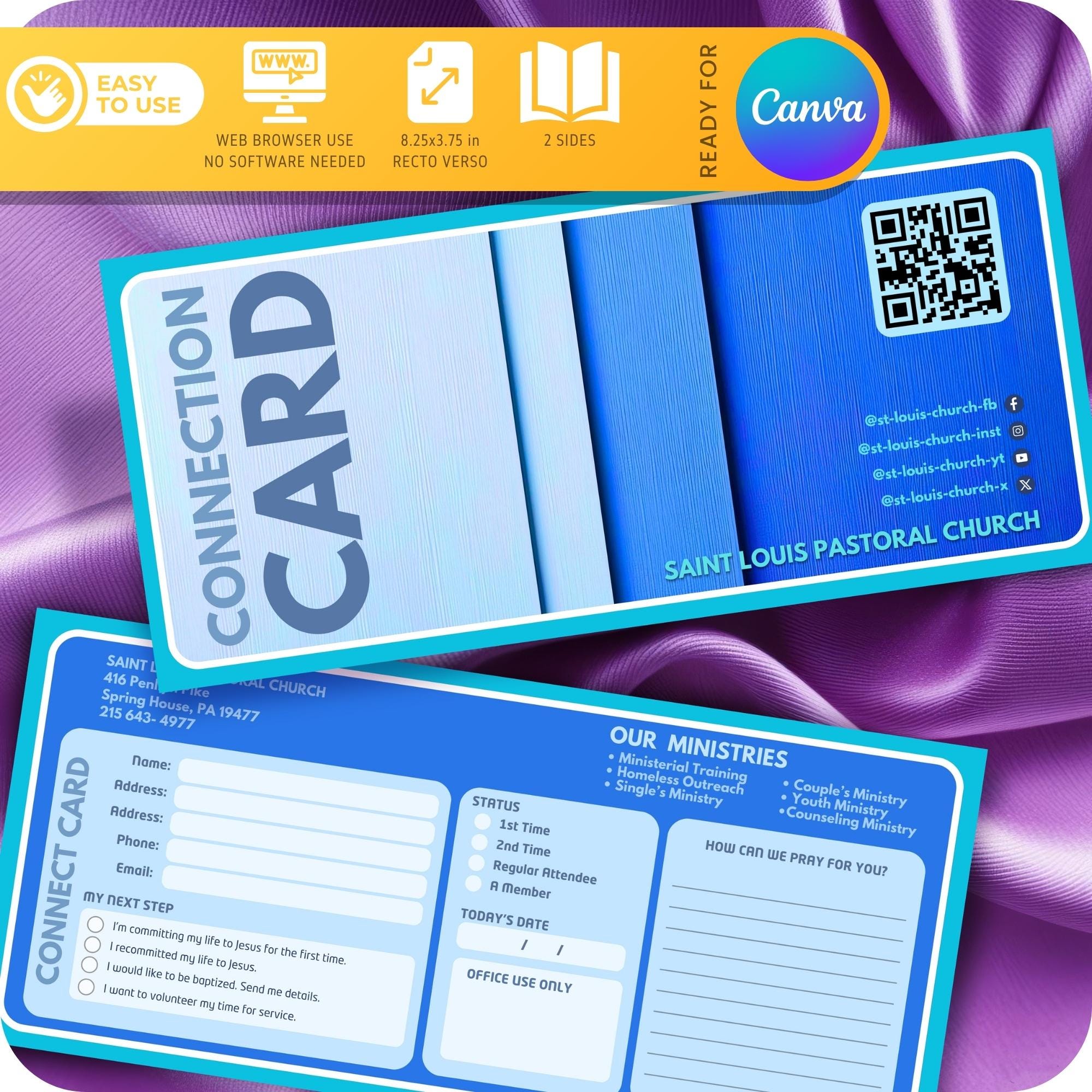 Church Visitor Connect Card Template, Blue Editable Church Welcome Connection QR Code, New Here ...
