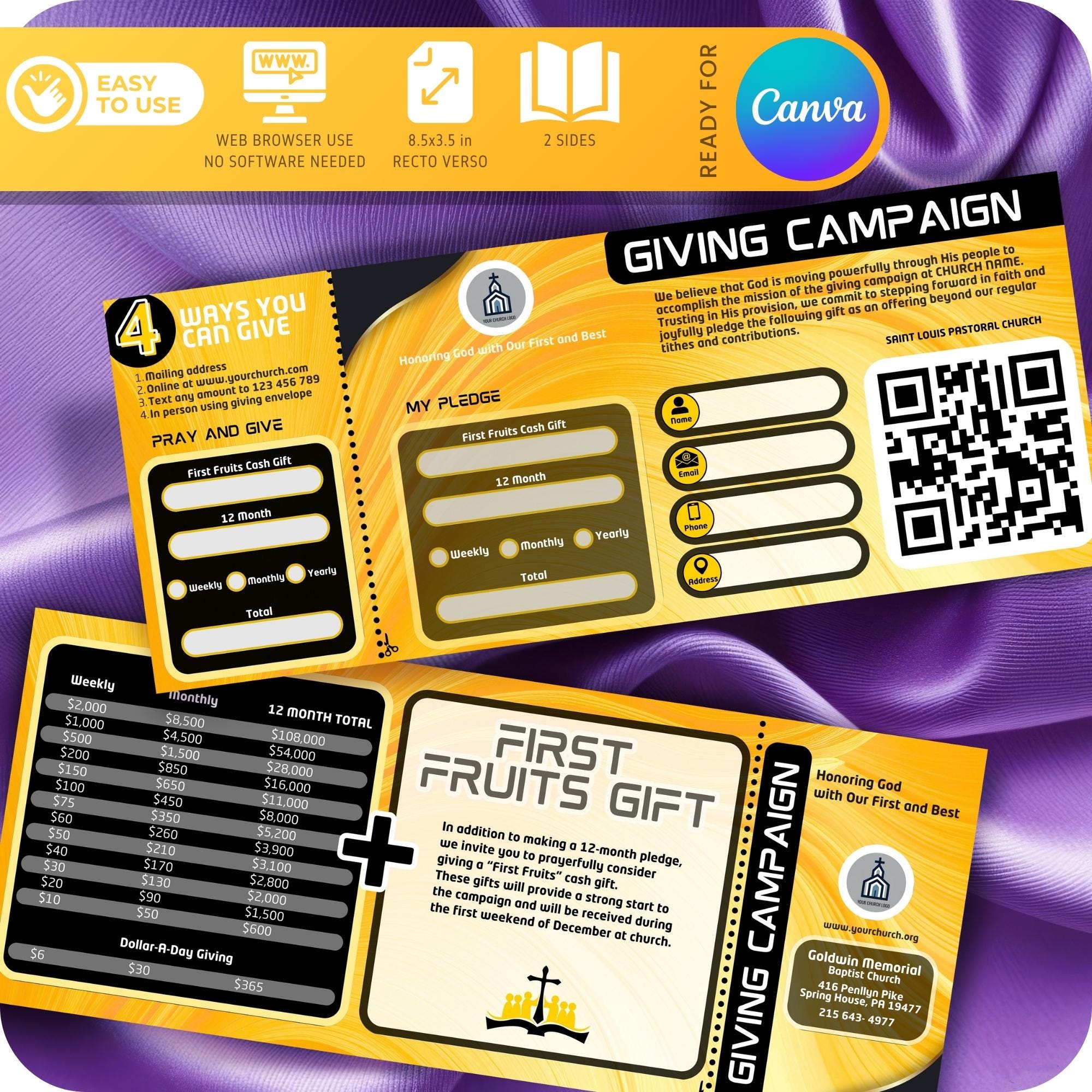 Giving Campaign Card Template for Church or Versatile Fundraising Support Faith-based ...
