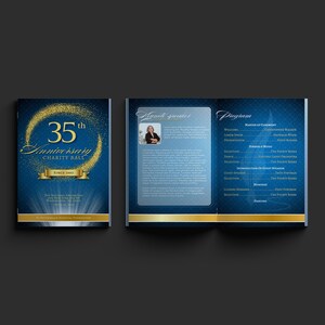 Anniversary Gala Program Template | Luxury Blue Gold | Fundraiser Event ...