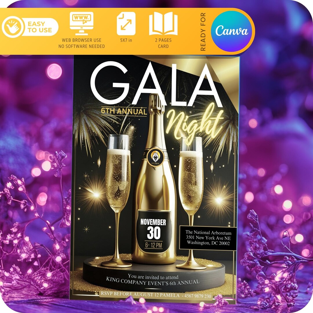Gala Night Party Invitation Template, Champagne, Corporate Firework Business, Luxury Anniversary ...