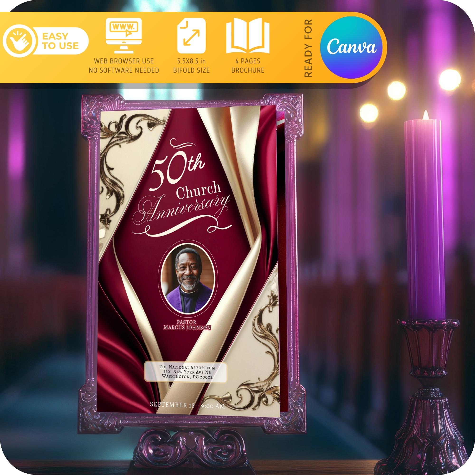 Anniversary Church Program Template, Luxury Red Gold, Pdf Instant ...
