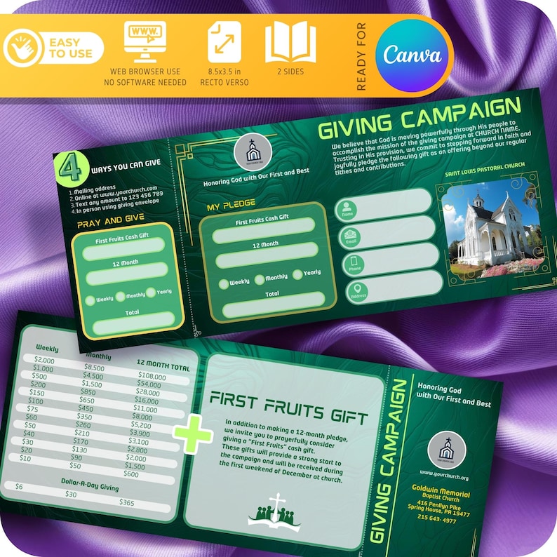 Church Giving Campaign Card Template Donation for Church Fundraiser ...