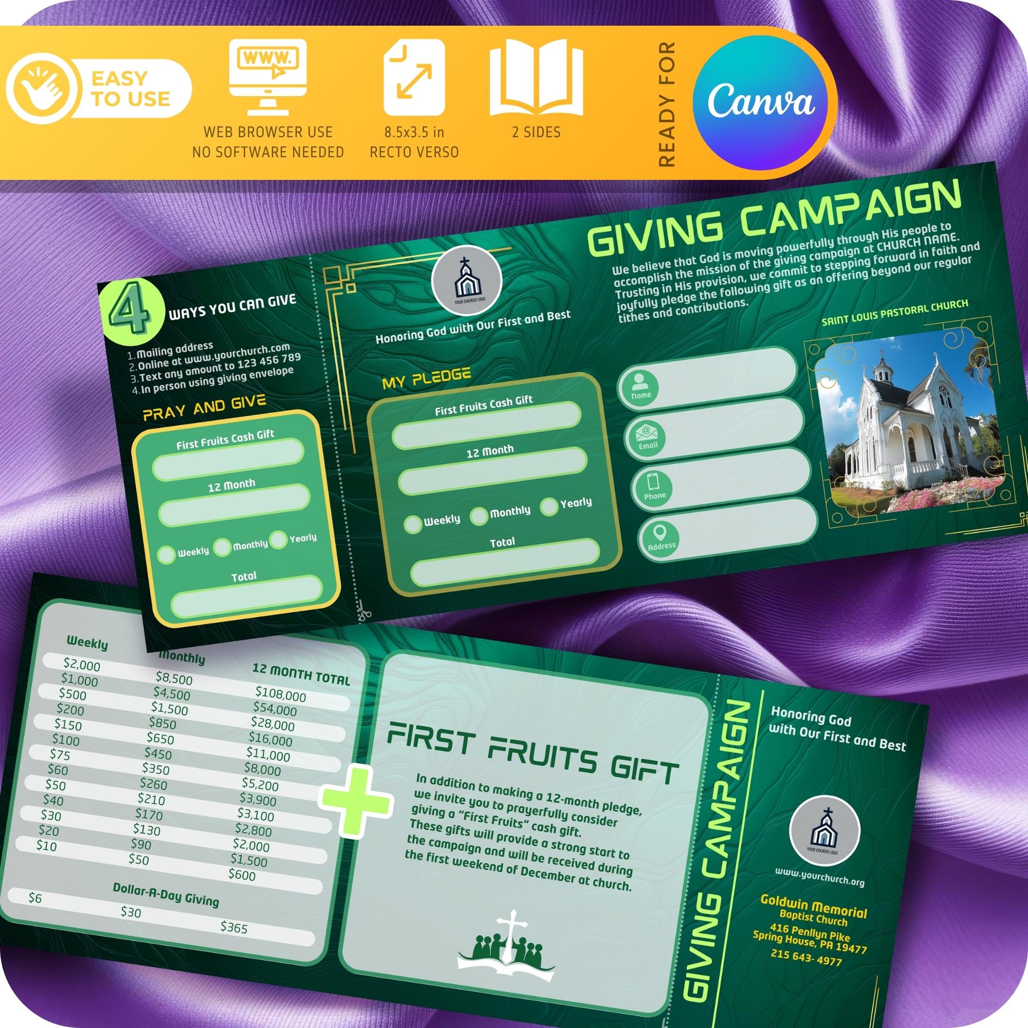 Church Giving Campaign Card Template Donation for Church Fundraiser Support Faith-based ...