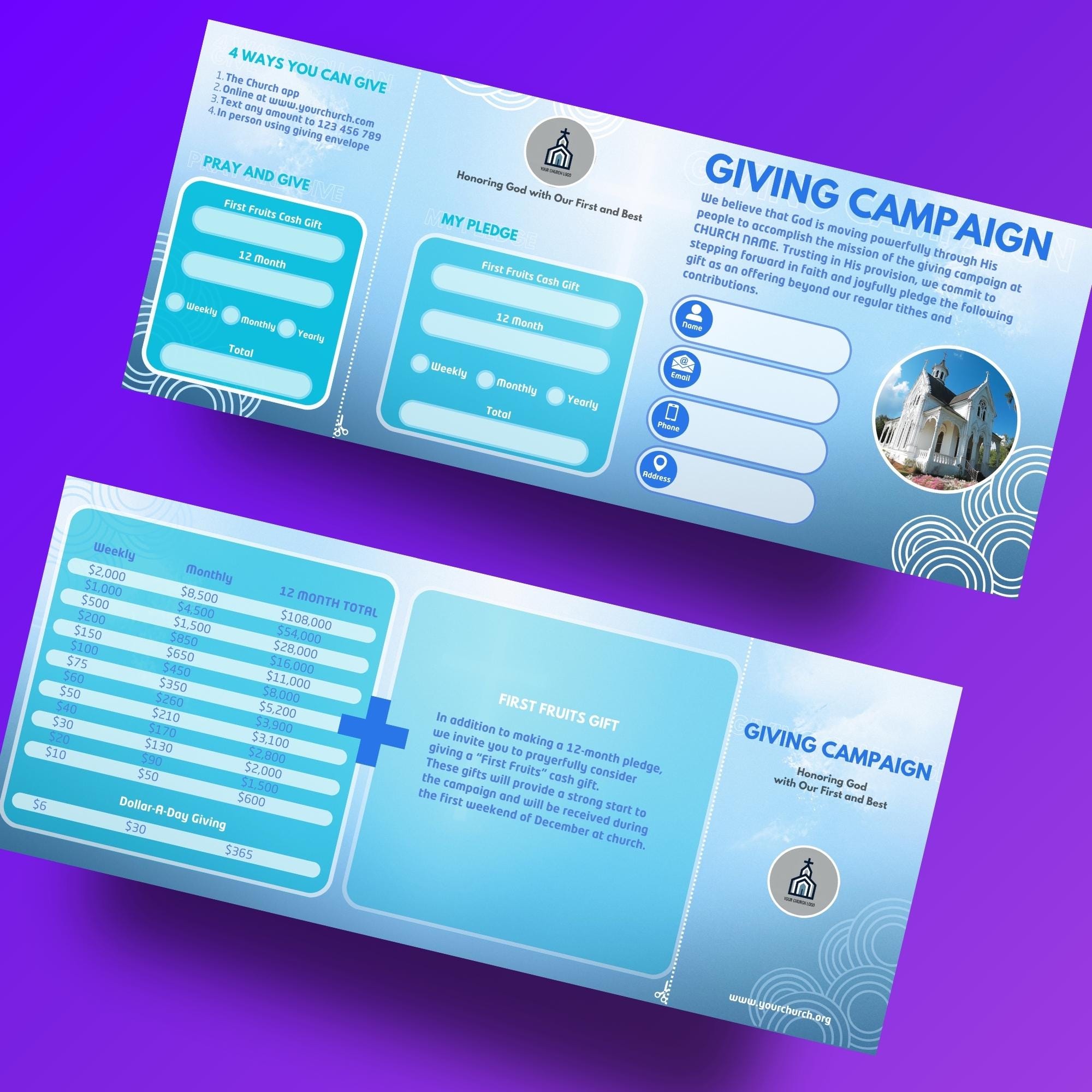 Church Giving Campaign Card Template for Church Fundraiser Support Card ...