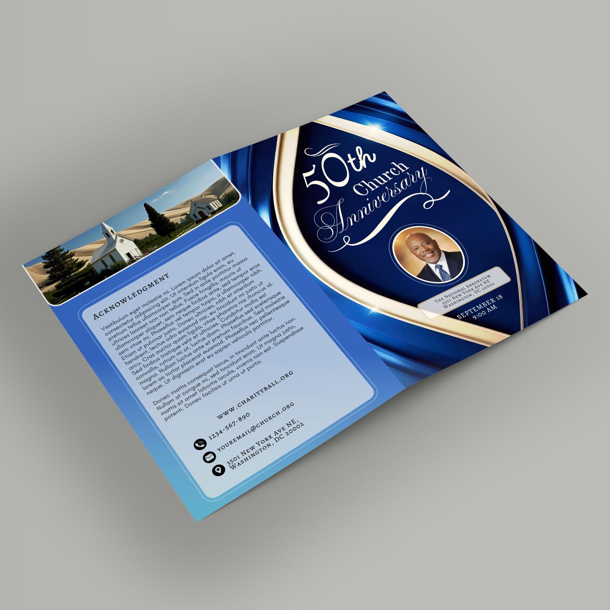 Blue Gold Church Anniversary Program Template, Canva (PDF) - Etsy