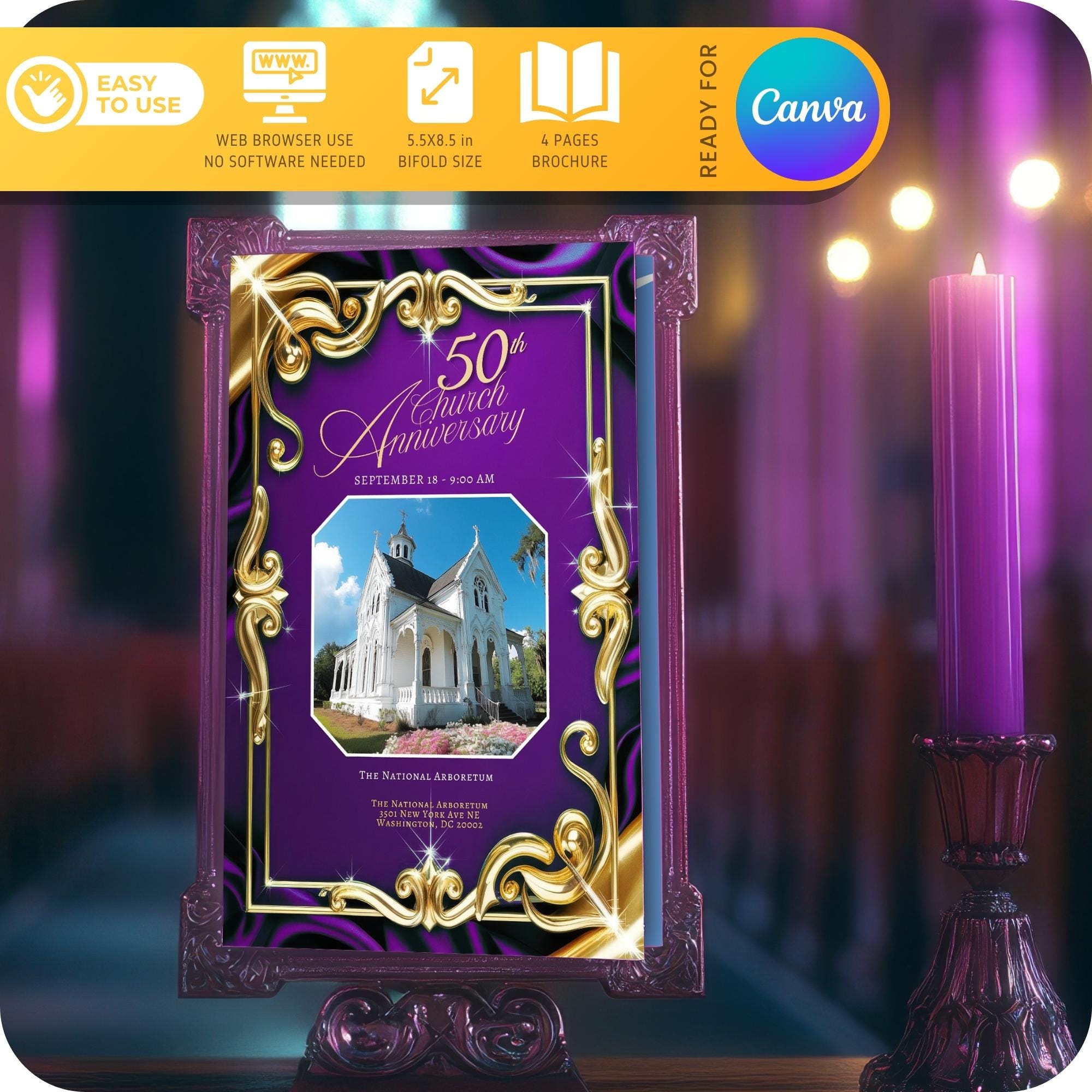 Church Anniversary Program Template, Blue and Gold, Bifold (MADE for ...