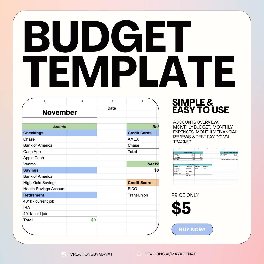 Simple Budget Template - Etsy