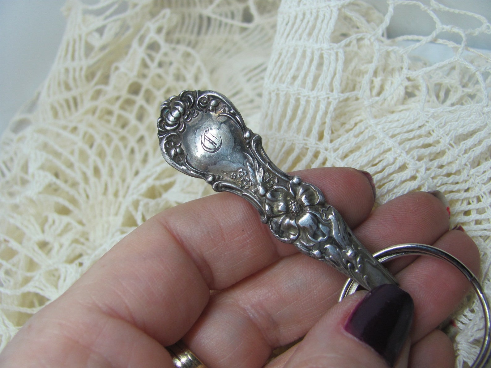 Ornate Silver Plate Silverware Key Chain Fob Rare Patterns | Etsy