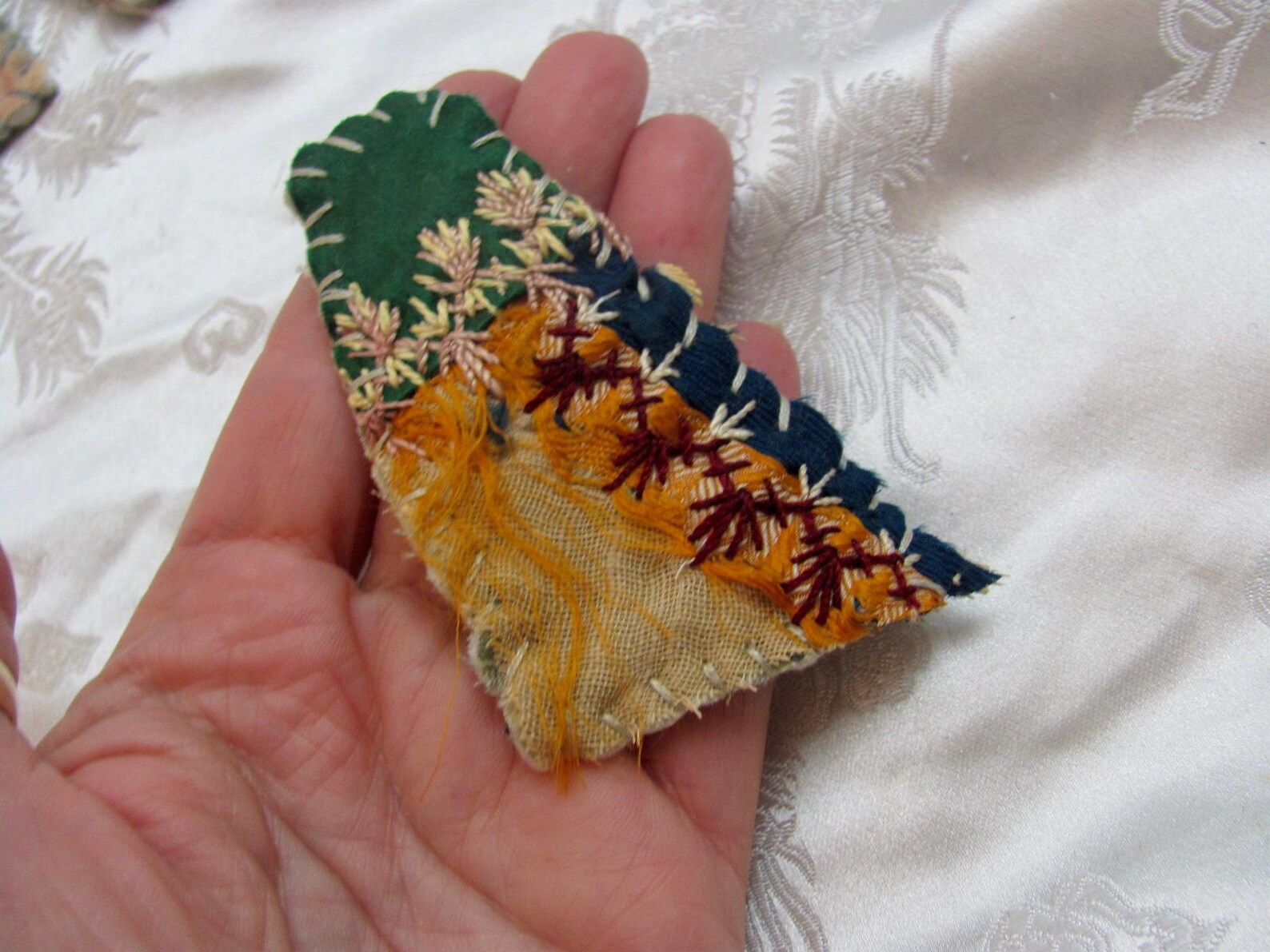 Beautiful Antique Silk Crazy Quilt Piece // Choose ONE - Brooch Lapel ...