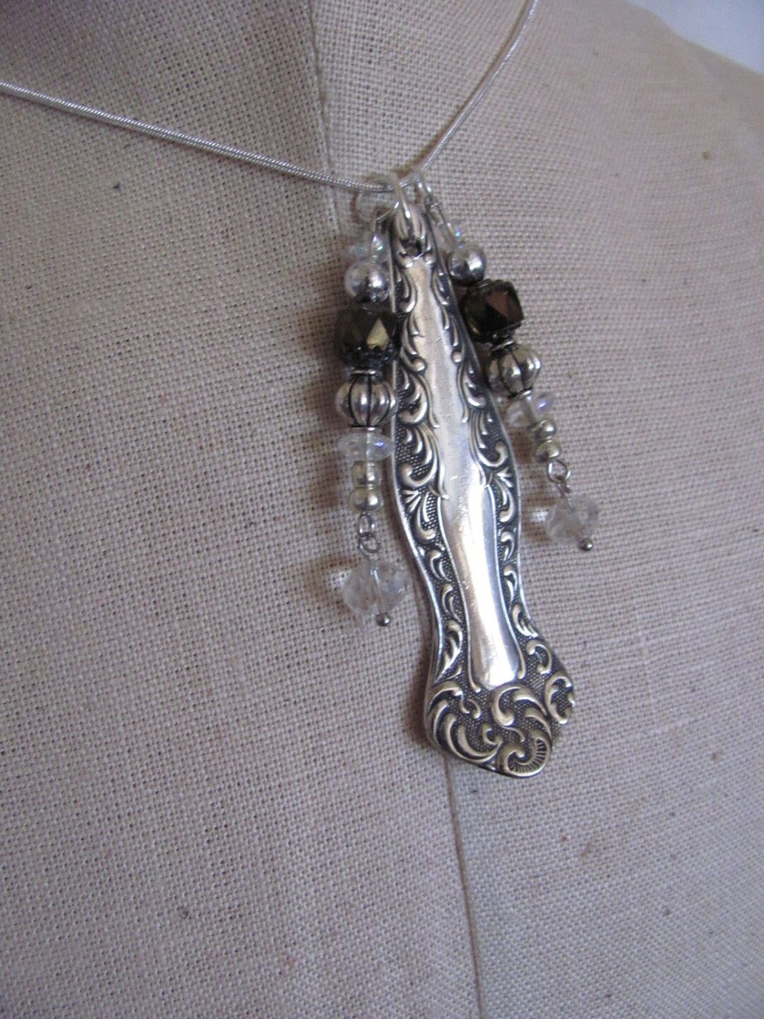 Necklace Antique Ornate Silver Plate Silverware Pendant Sterling Chain ...
