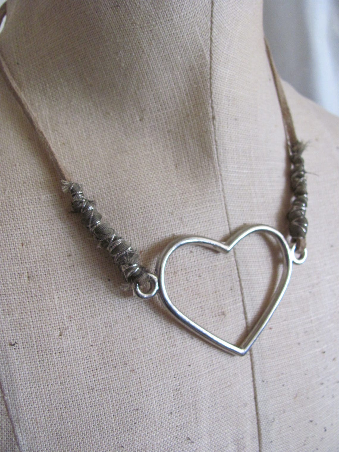 Necklace Beautiful Silver Heart Suede Leather Choker Necklace | Etsy