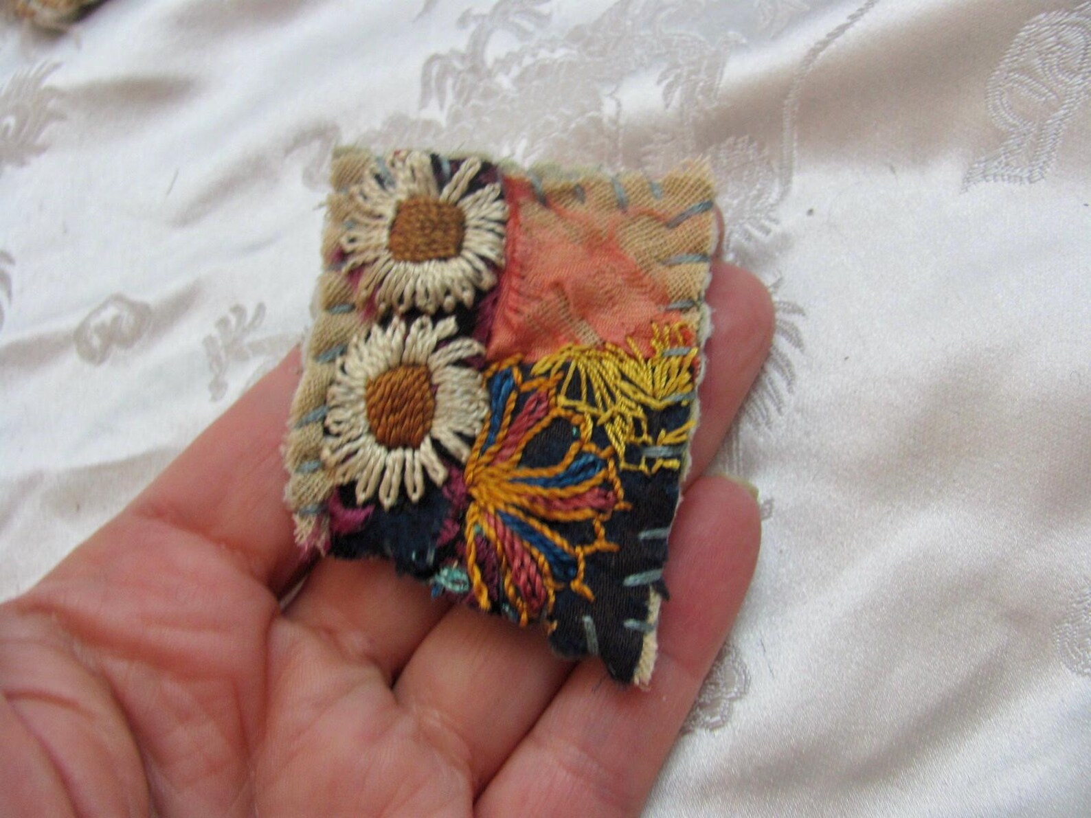 Beautiful Antique Silk Crazy Quilt Piece // Choose ONE - Brooch Lapel ...