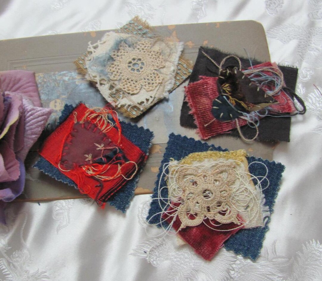Snippet Set Made From an Antique Crazy Quilt Heart or Doily With Silk ...