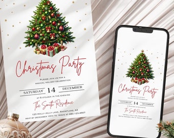 Editable Christmas Party Invitation Template | Festive Digital Holiday ...