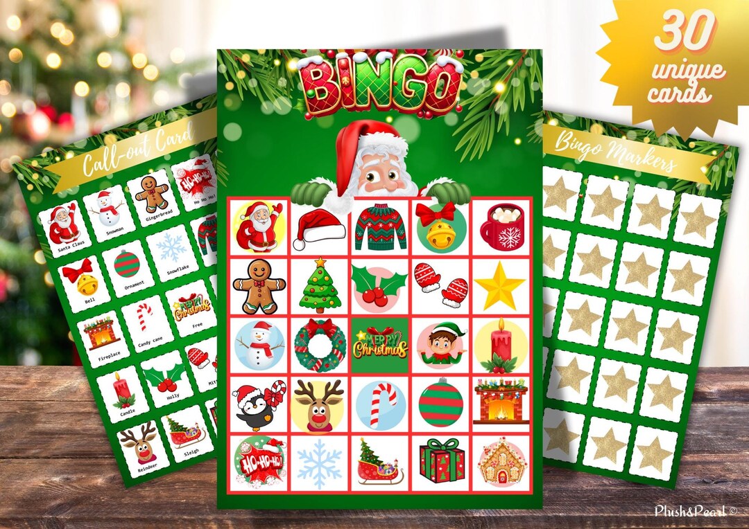 30 Christmas Bingo Cards | Unique and Vibrant Design | Includes 2 Call ...