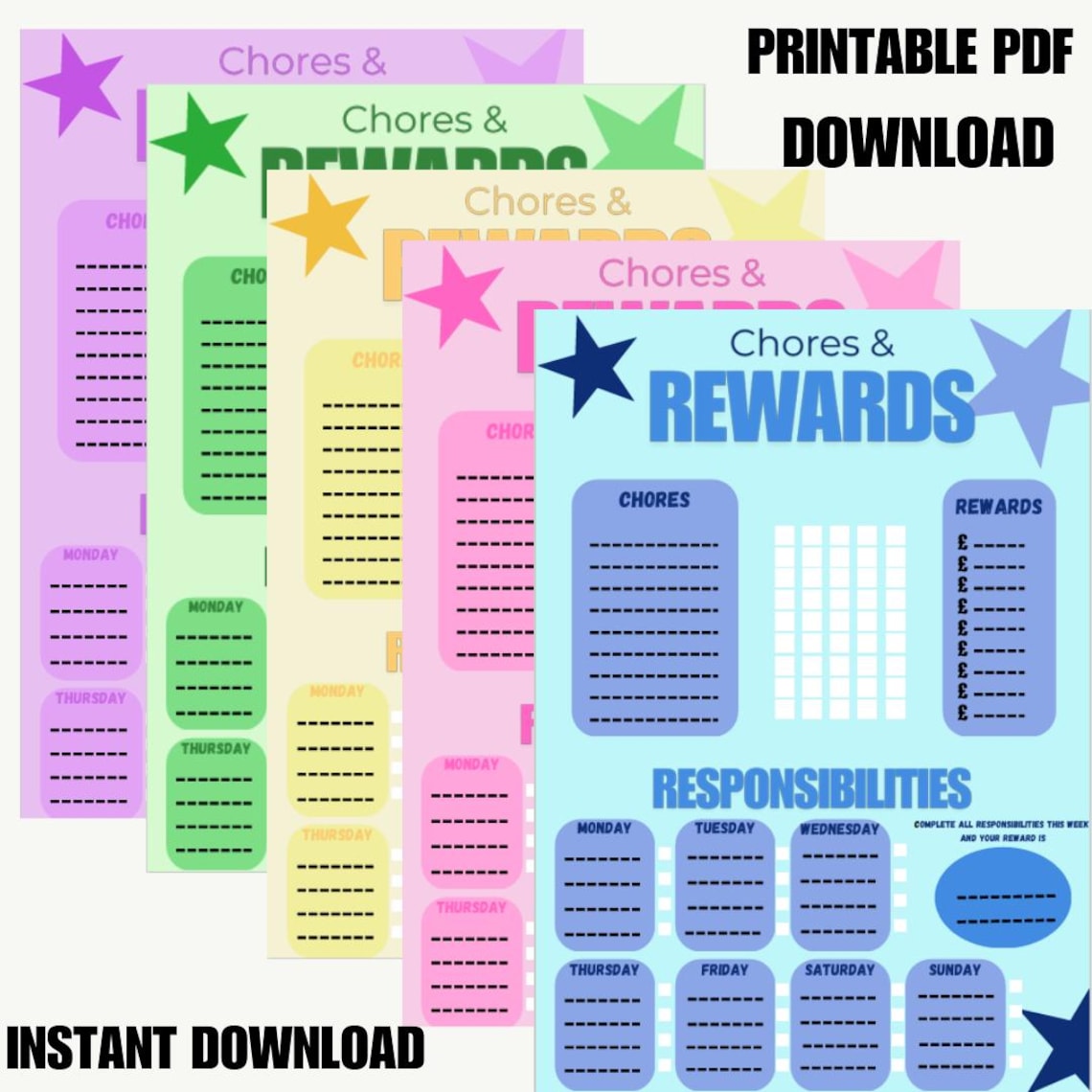 Printable Responsibility Reward Chore Chart for Kids | Kids Daily and ...