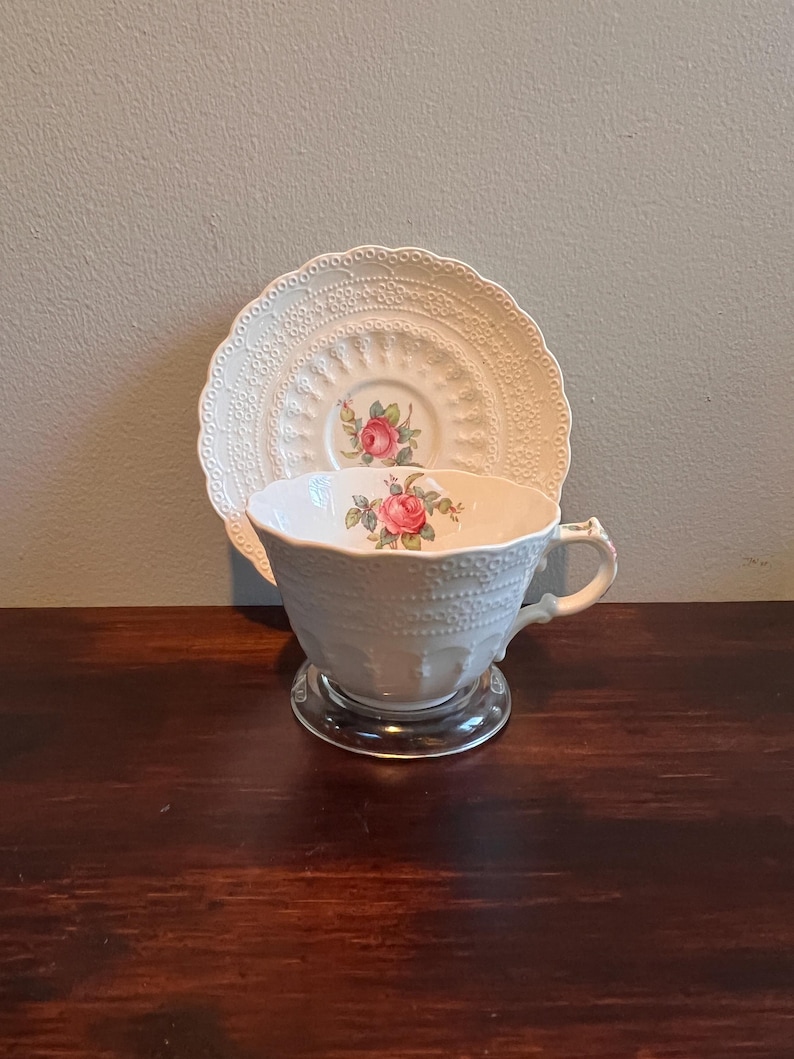 Spode Billingsley Rose Teacup & Saucer – Textured Jewel Flower – Made ...