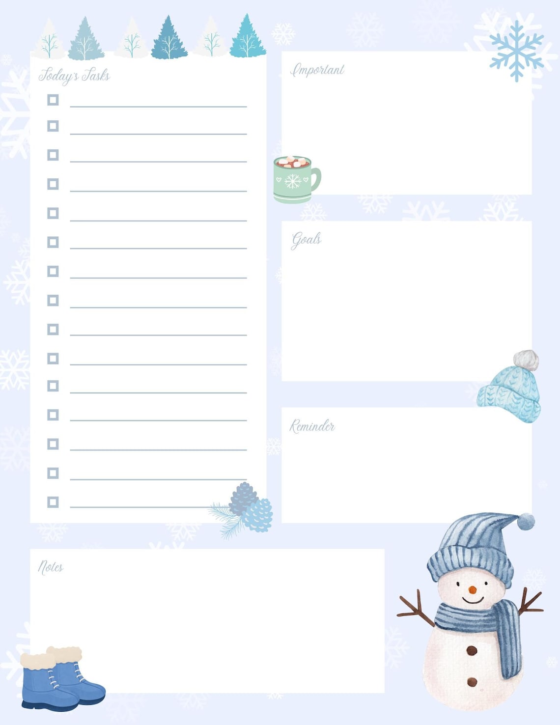 Downloadable Winter Themed Printable Daily Planner Template Page, 8.5 X ...