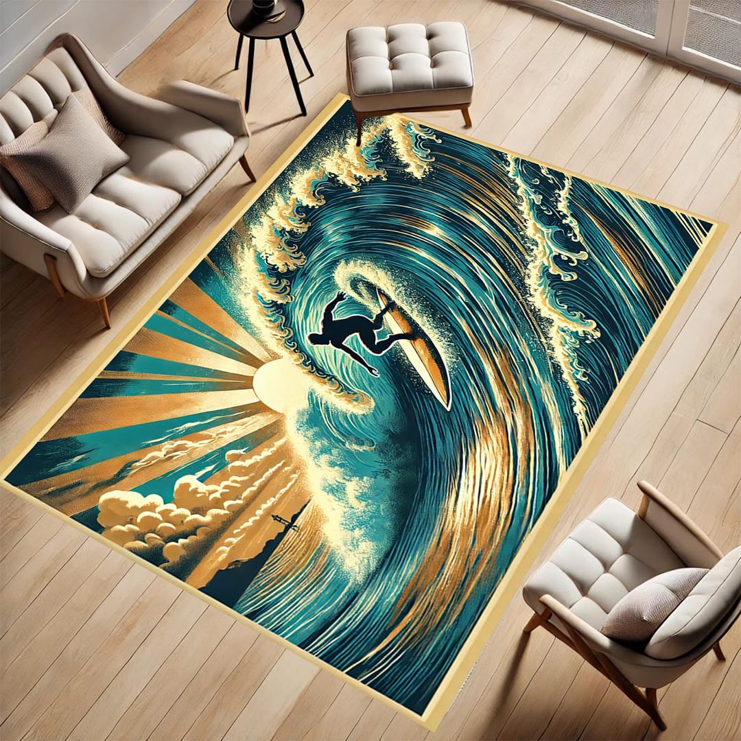 Surfing Wave Rug: Non-slip Beach Theme, Summer Fun - Etsy