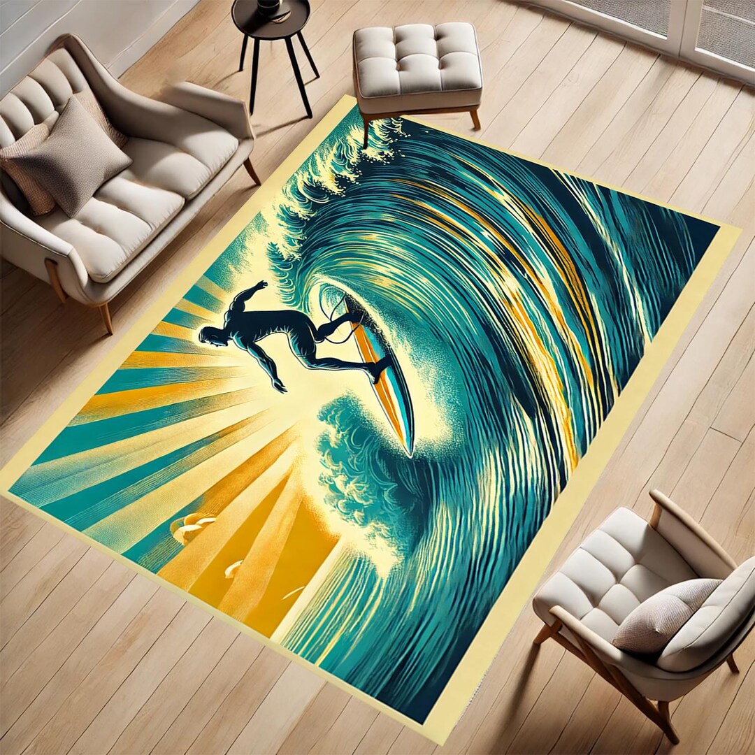 Surfing Theme Rug: Ocean Waves, Beach Design, Non-slip - Etsy