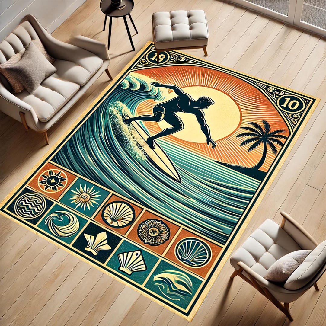 Surfing Beach Rug: Non-slip Ocean Wave Design - Etsy