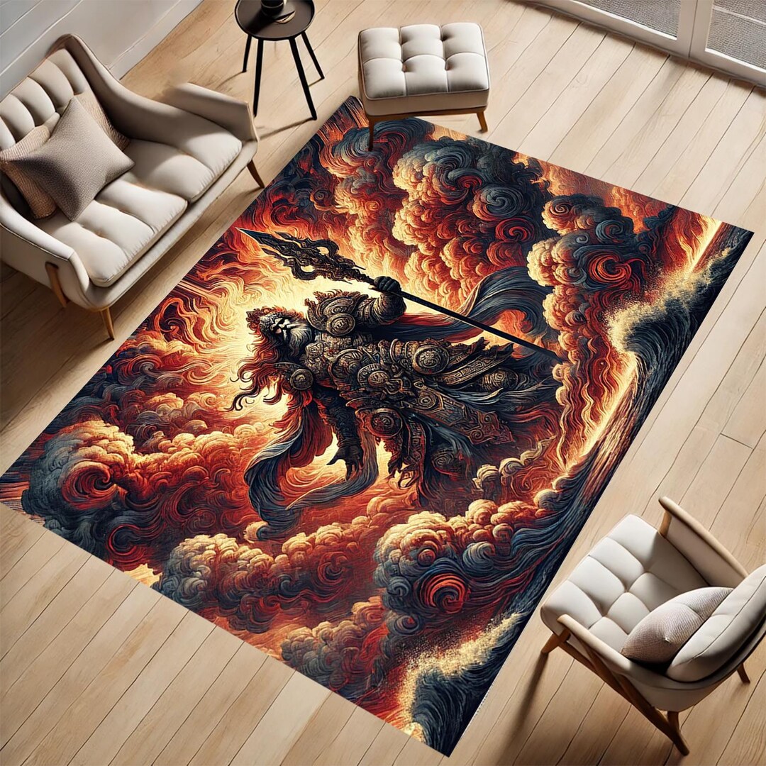 Poseidon Rug: Earthquake & Sea God Design, Non-slip Home Decor - Etsy
