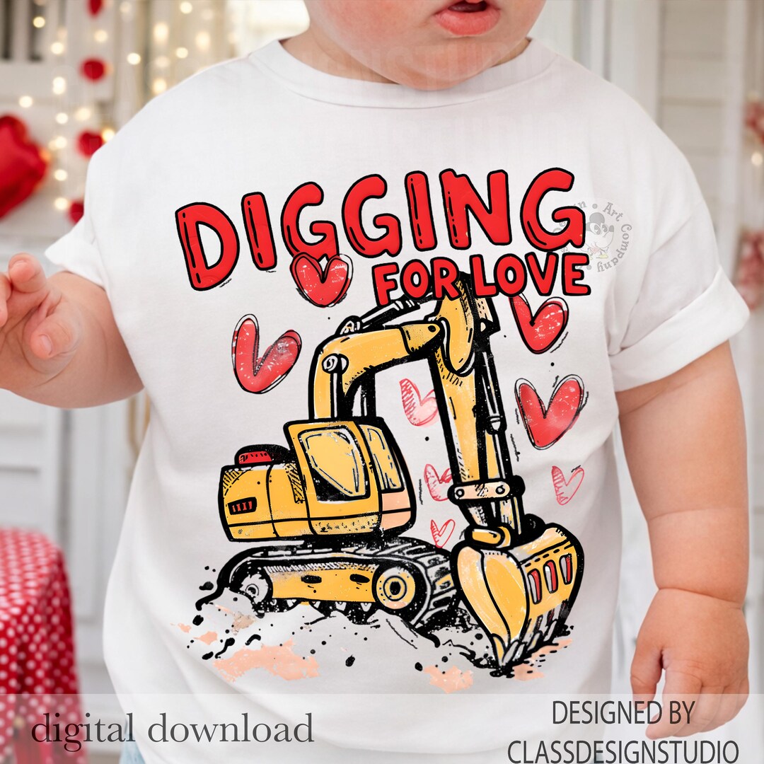 Digging Love PNG, Valentine Boy PNG, Kids Valentine Png, Excavator Png ...