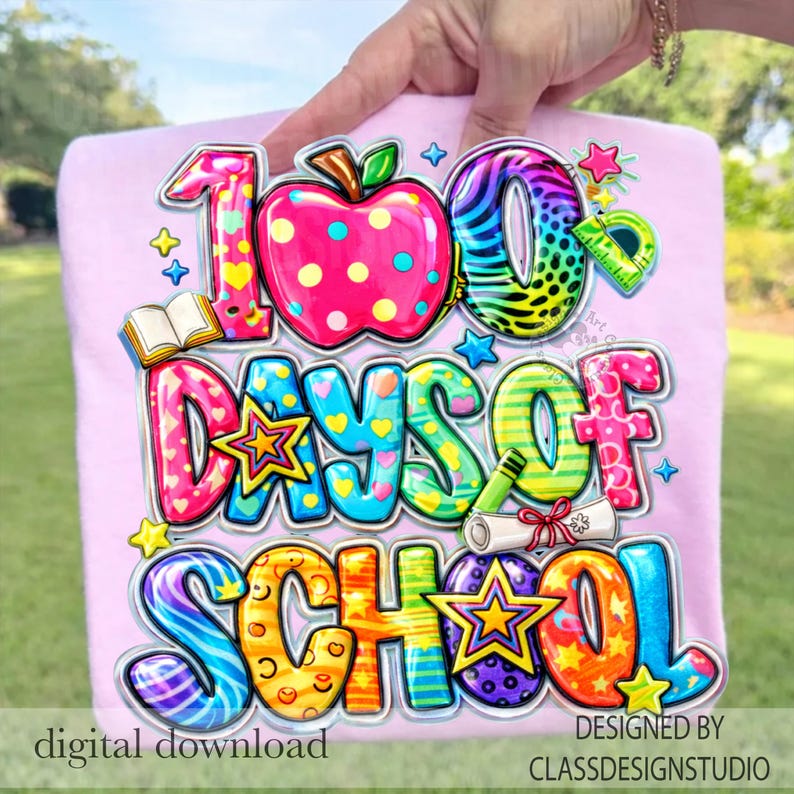 100 Days of School Png, Pink Apple Png, Doodle Letters Png, Retro ...