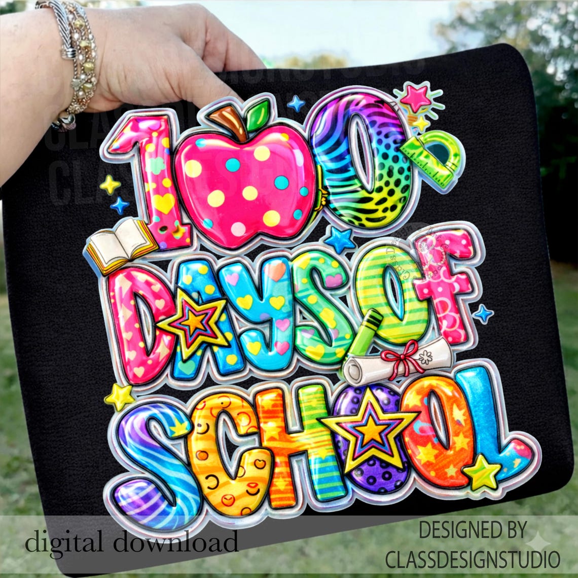 100 Days of School Png, Pink Apple Png, Doodle Letters Png, Retro ...