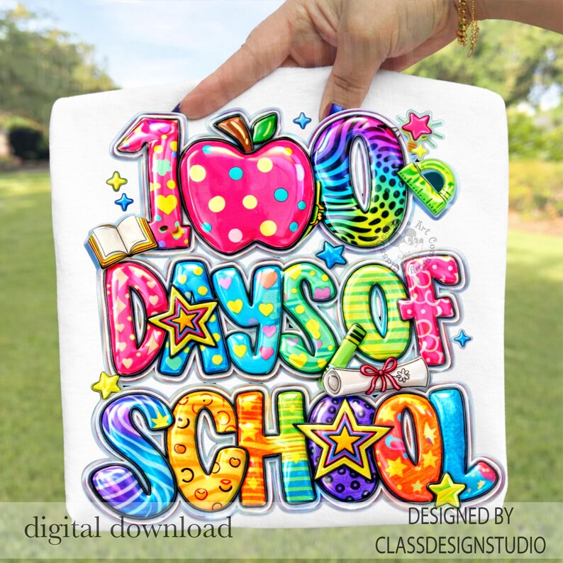 100 Days of School Png, Pink Apple Png, Doodle Letters Png, Retro ...