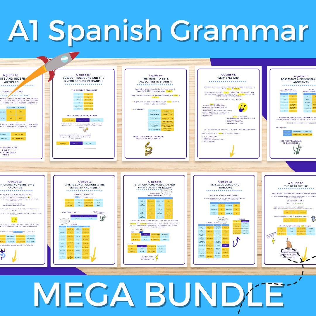 A1 Spanish Grammar Mega Bundle | Complete Guide to Spanish Grammar ...