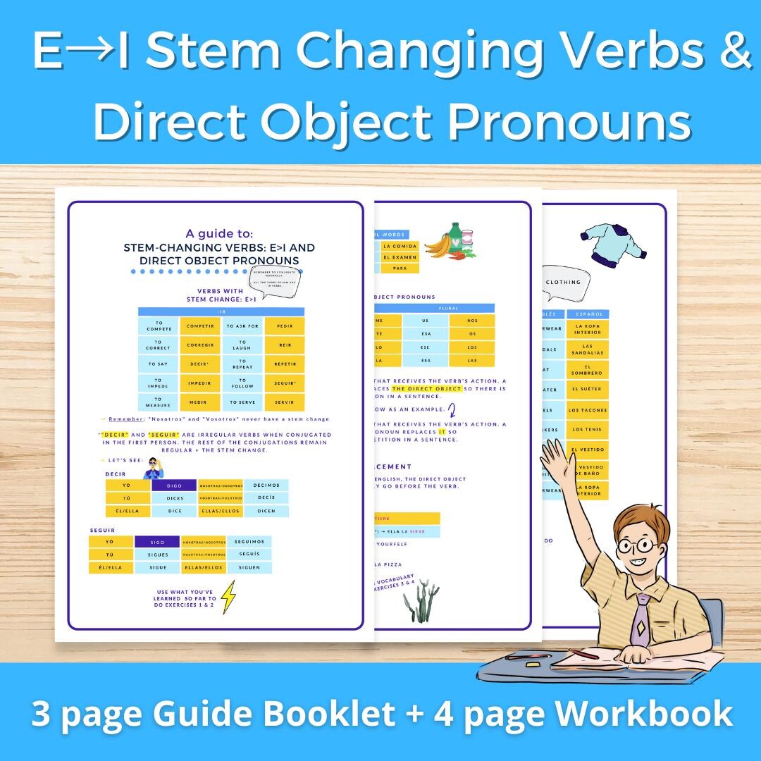 E→I Stem Changing Verbs and Direct Object Pronouns | Spanish Verb ...