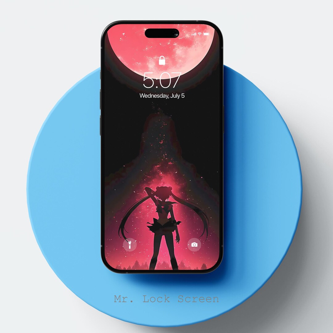 Red Moon Sailor Moon Silhouette Phone Lockscreen, iPhone Android Phone ...