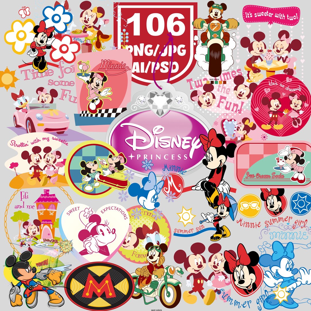 106 Colorful Mickey Minnie Mouse AI PNG Bundle, High Quality Mickey ...