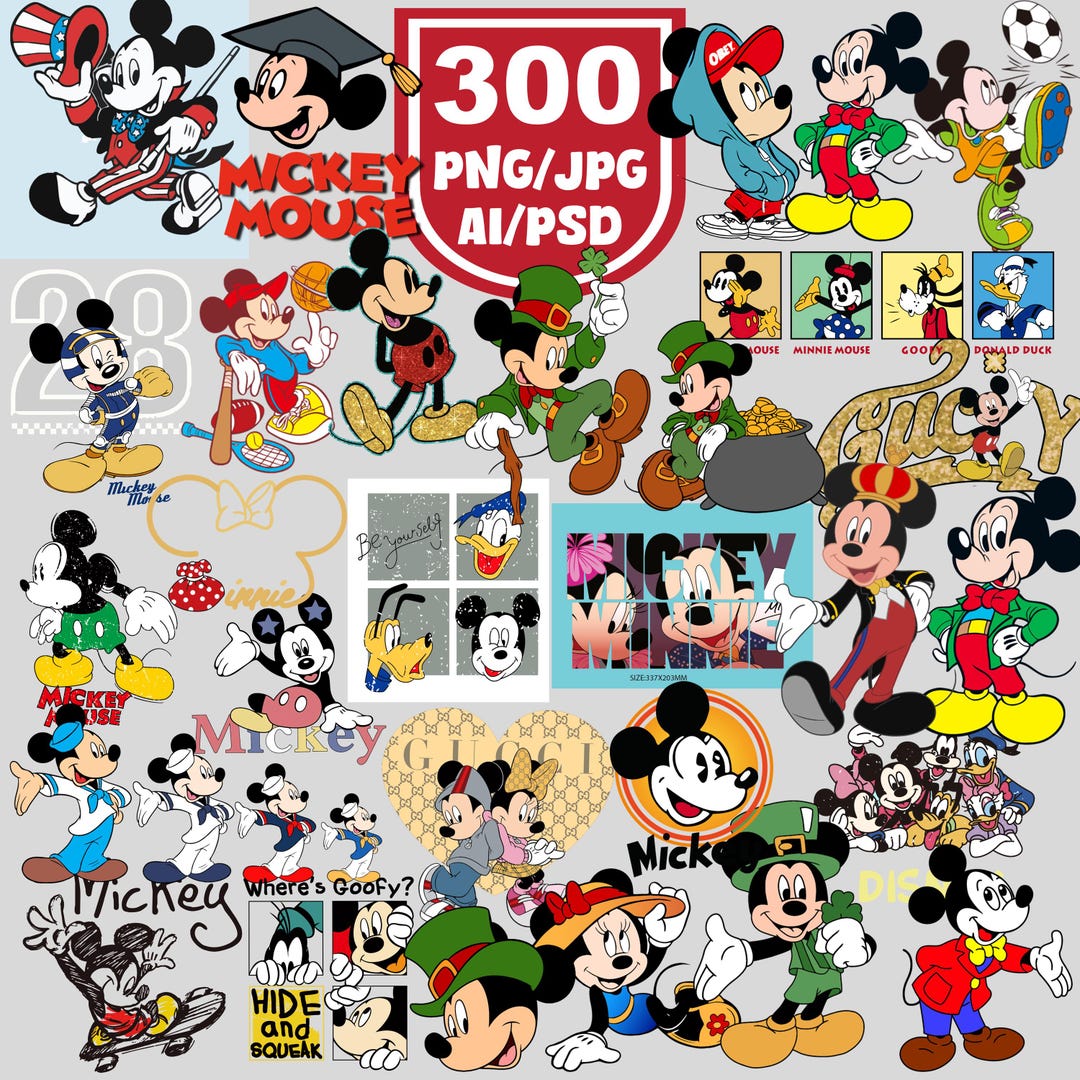 300 Trendy Styles Mickey Mouse AI PNG Bundle, High Quality Mickey ...