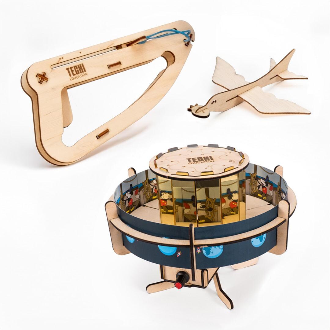 DIY Wooden Kit Praxinoscope & Flight Fling, Interactive Educational ...