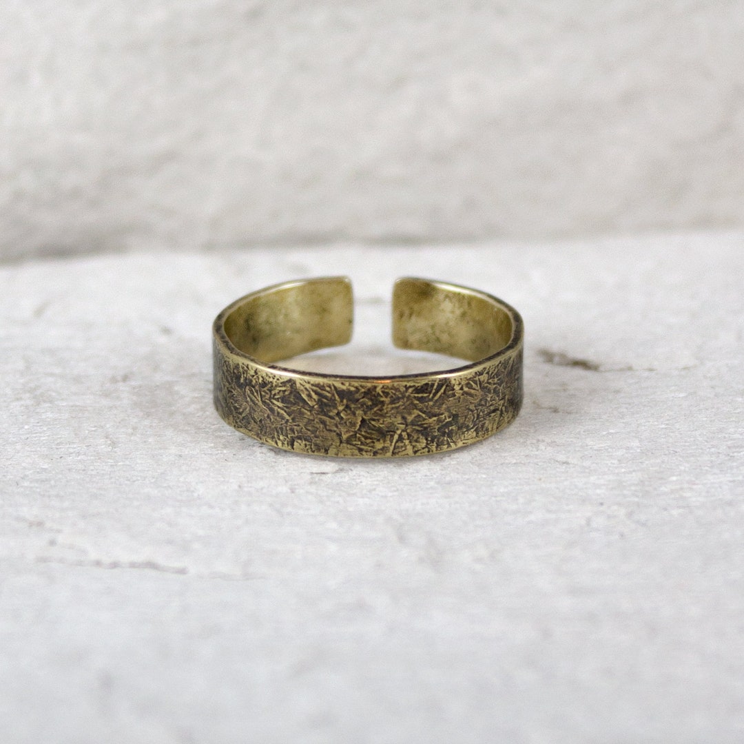 Textured Brass Ring: Adjustable Unisex Minimalist Jewelry 'stone' by ...