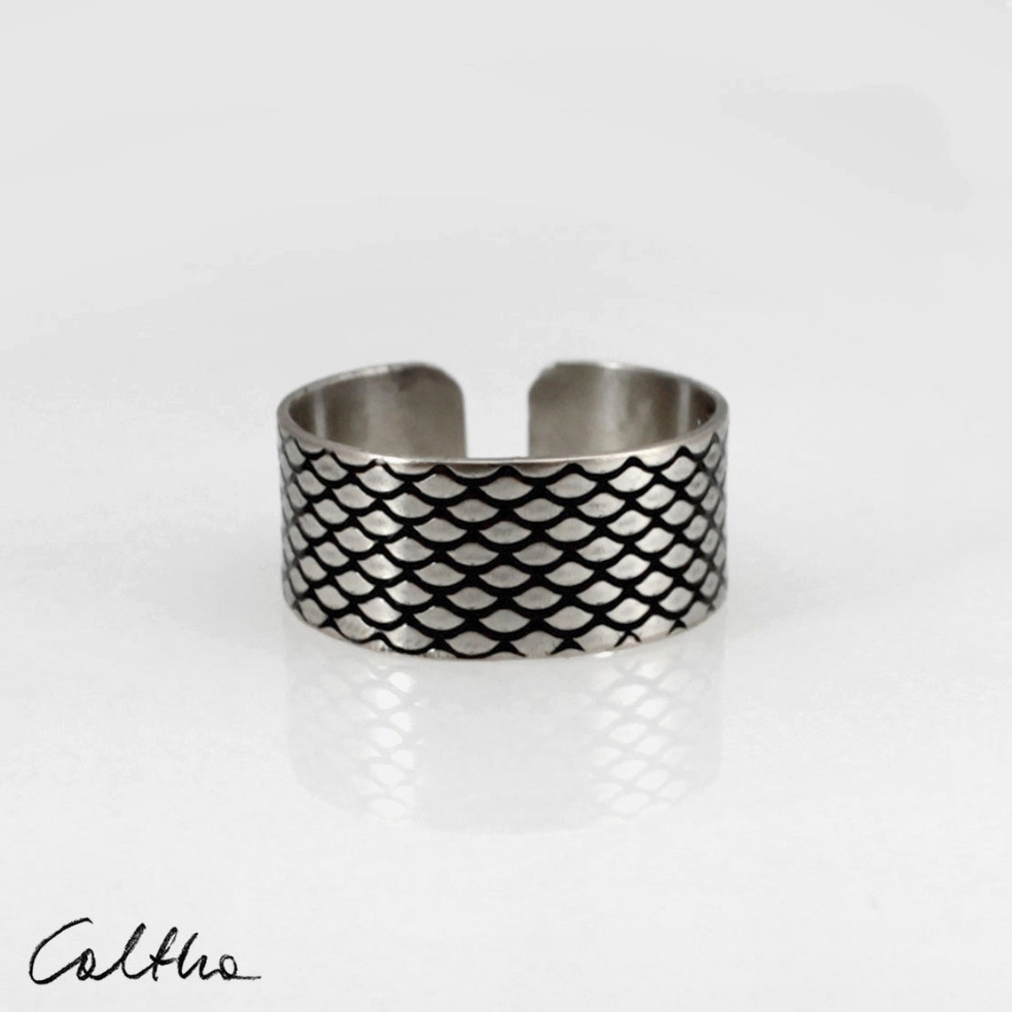 Fish Scale Simple Unisex Silver Ring Adjustable Sterling - Etsy